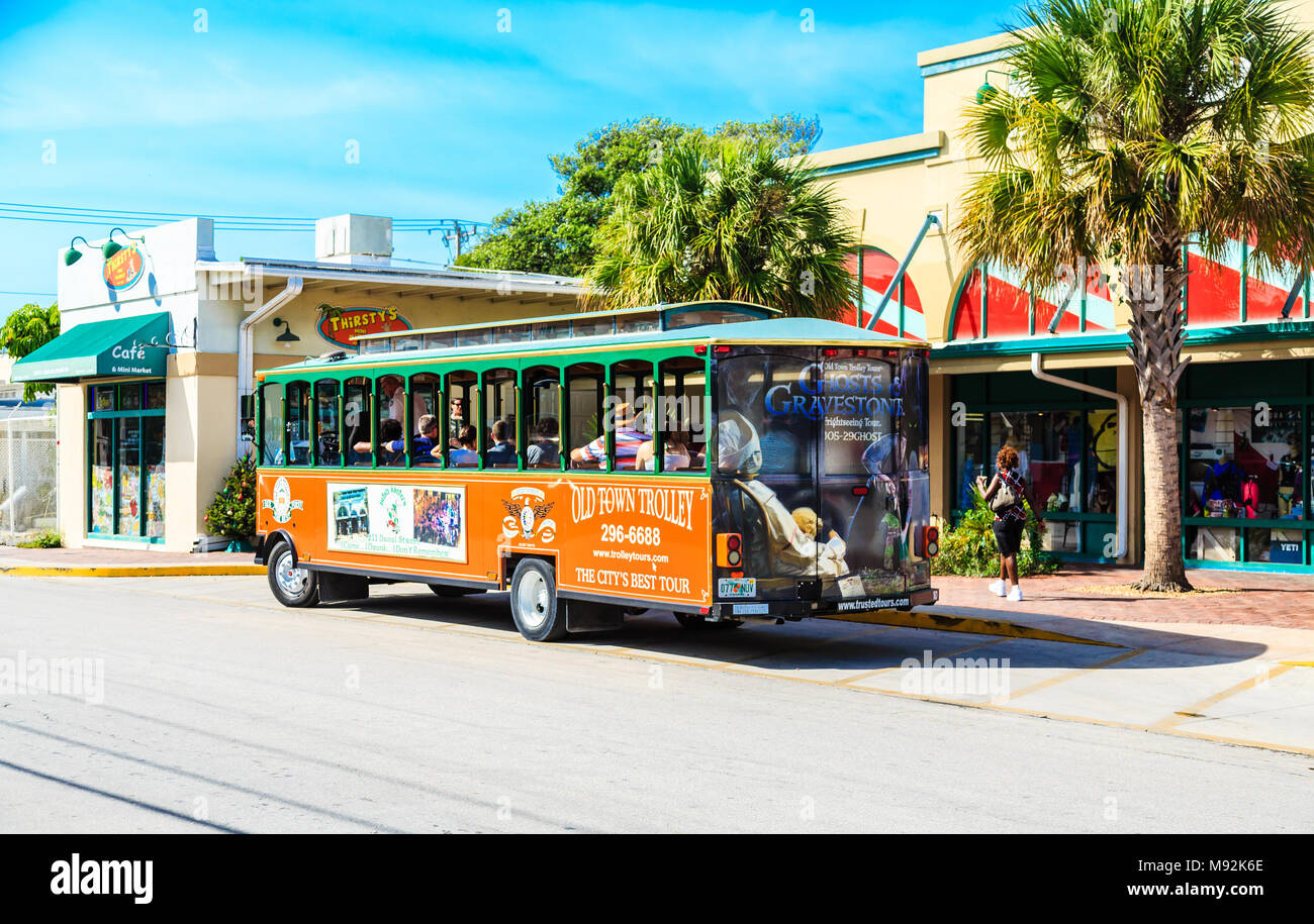 Tourists on Old Town Trolley in Key West Stock Photo - Alamy