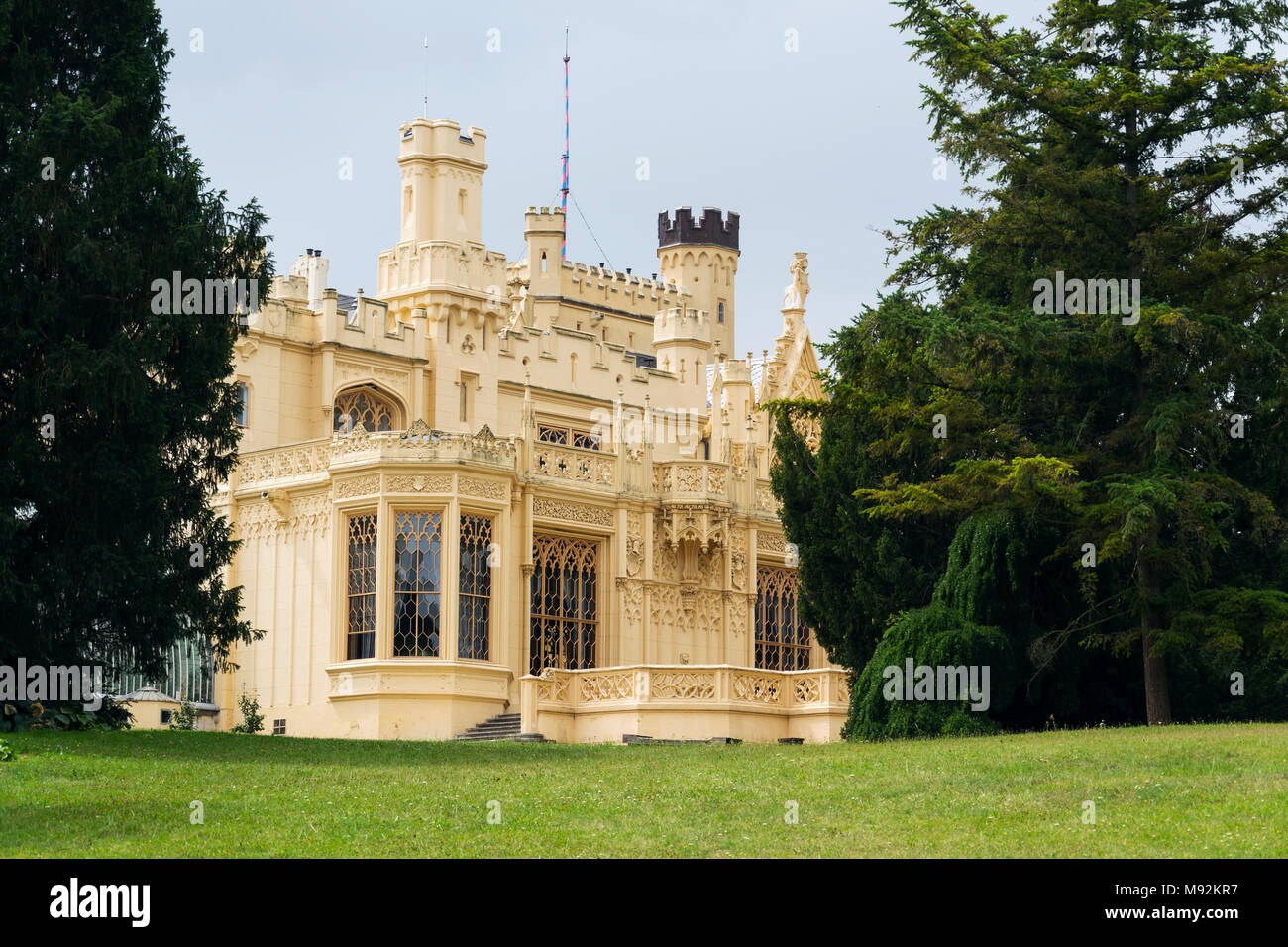 Lednice castle mansion in Lednice Valtice area, Moravia, Czech Republic ...