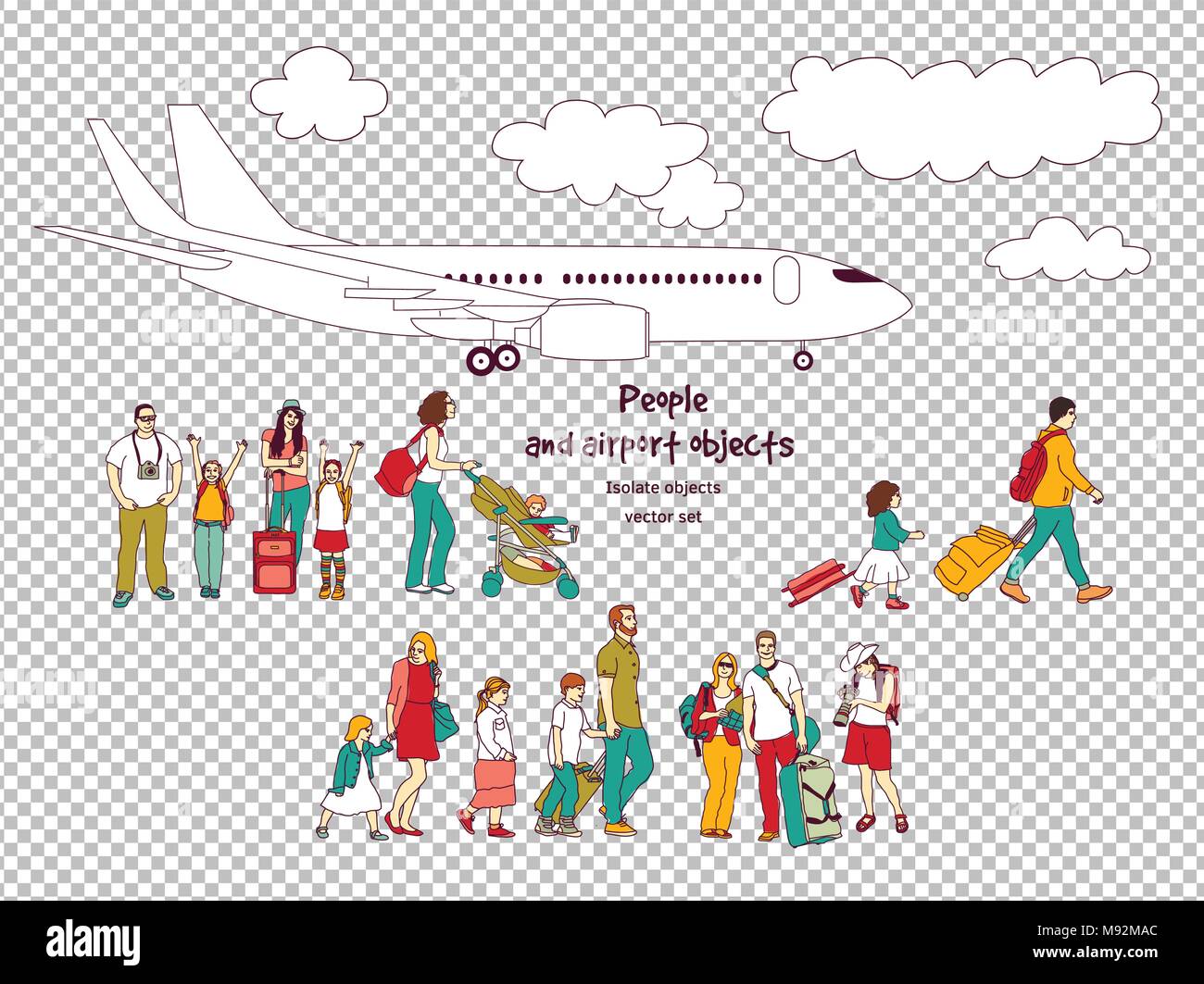 People and airport isolated objects transparent background Stock Vector ...