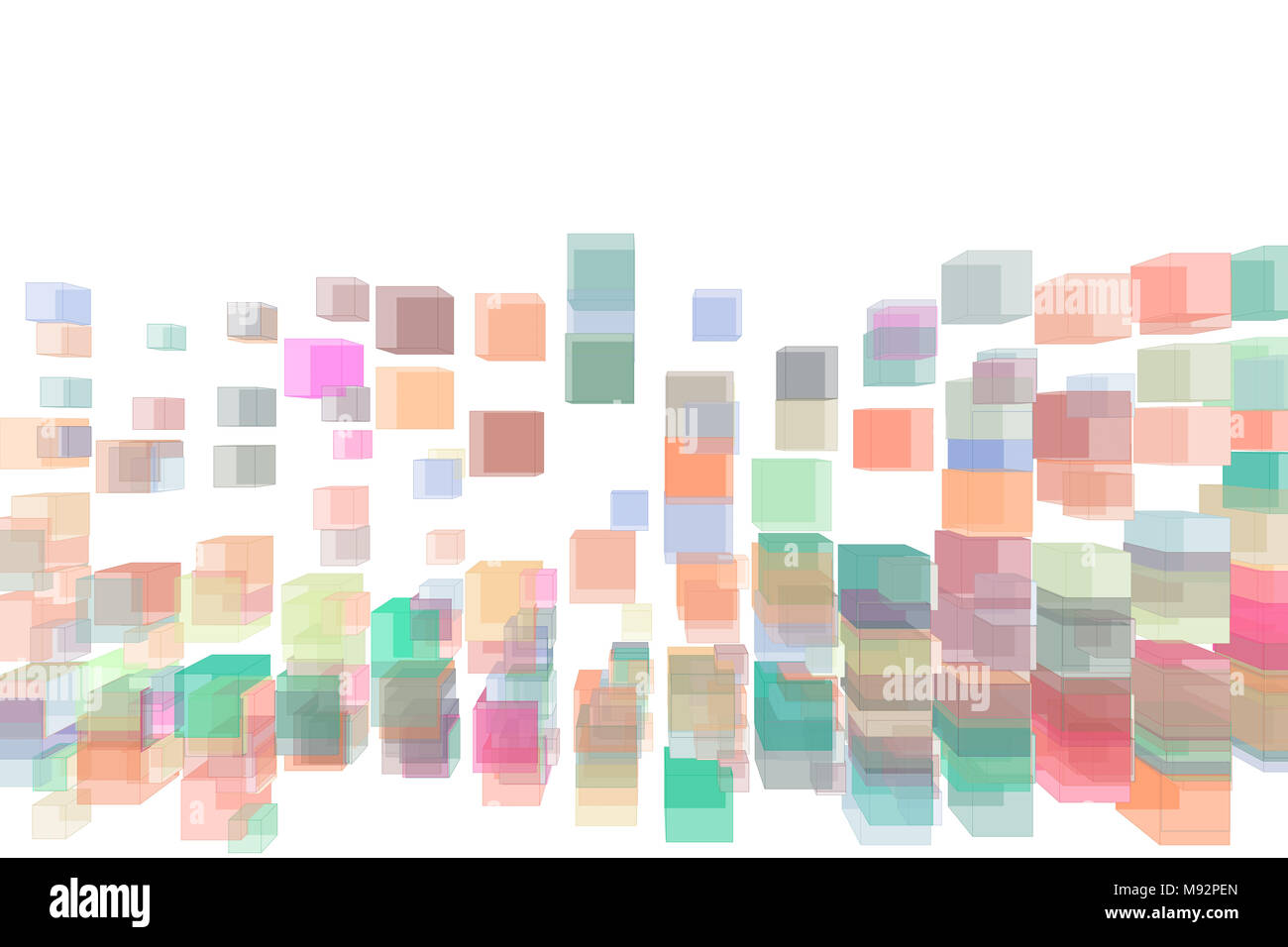 Colored abstract overlapping cubes or boxes, pattern, digital ...