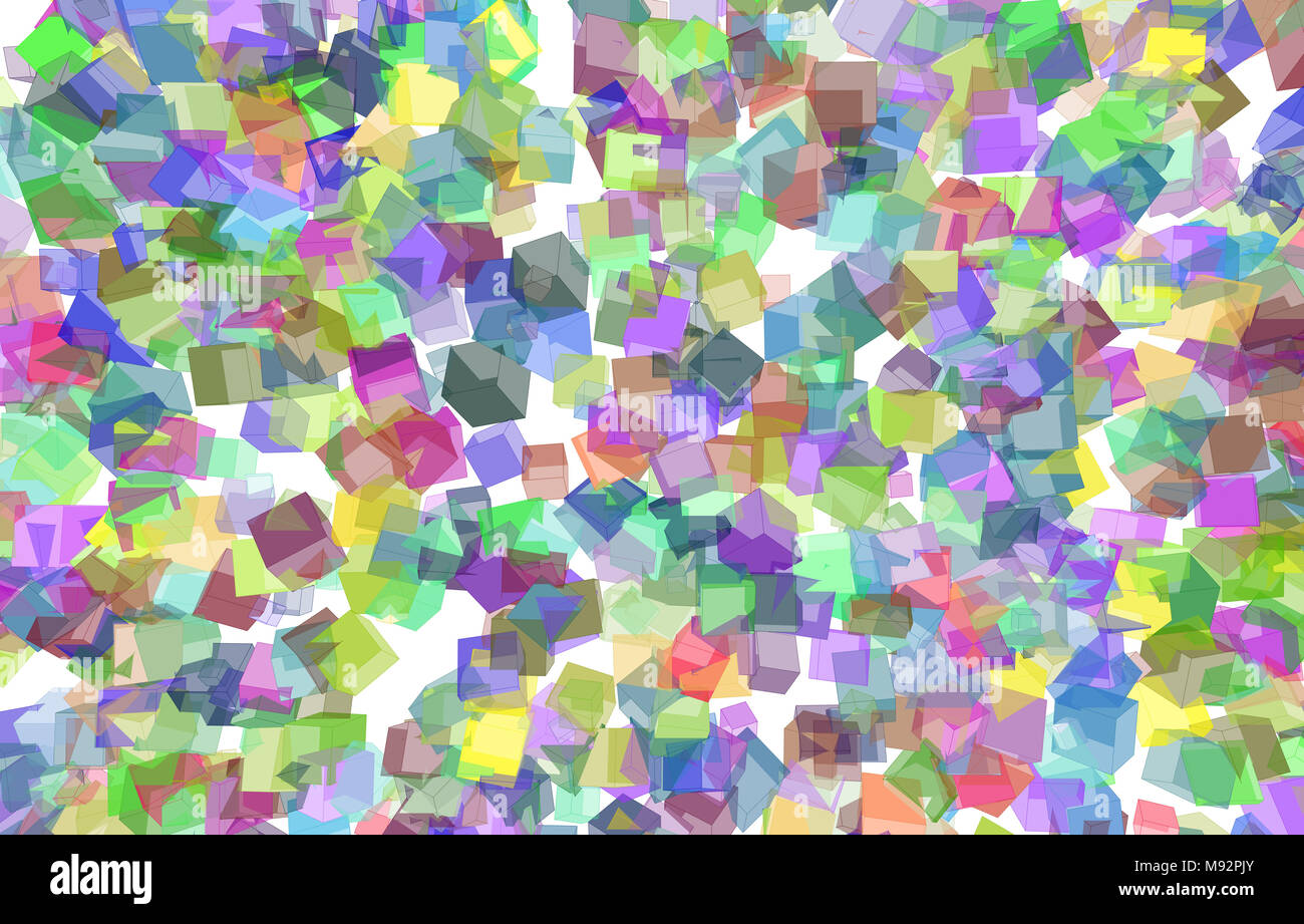 Random colored abstract overlapping cubes or boxes, digital generative ...