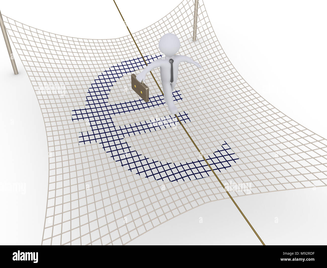 Businessman is walking on a tightrope with safety net underneath Stock ...