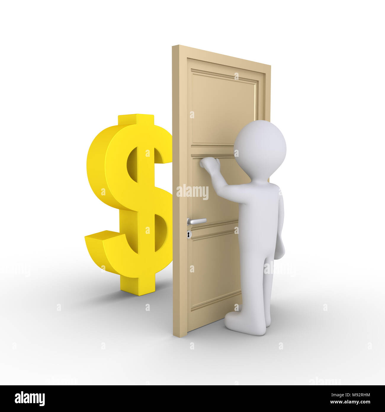 Person is knocking at a door with a dollar symbol behind it Stock Photo ...