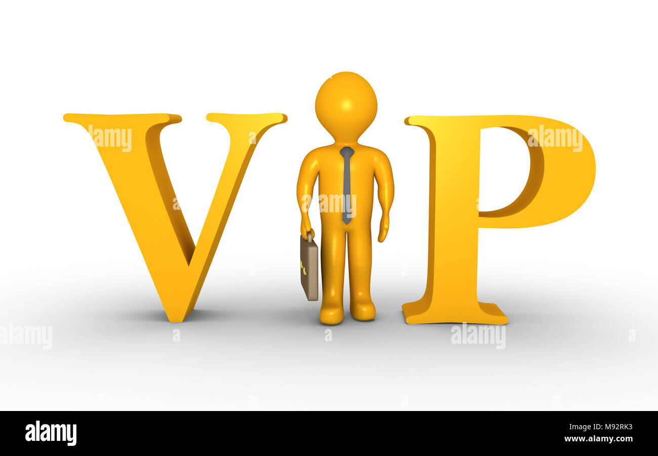 Businessman is standing between VIP letters and is replacing the letter ...