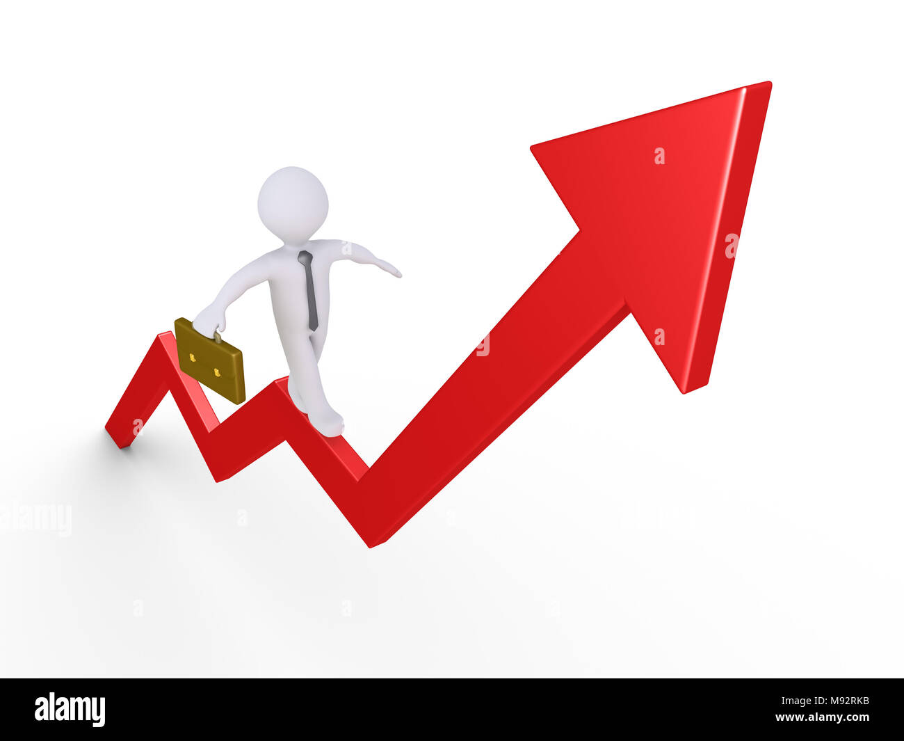 Businessman is trying to balance on an arrow pointing upwards Stock ...