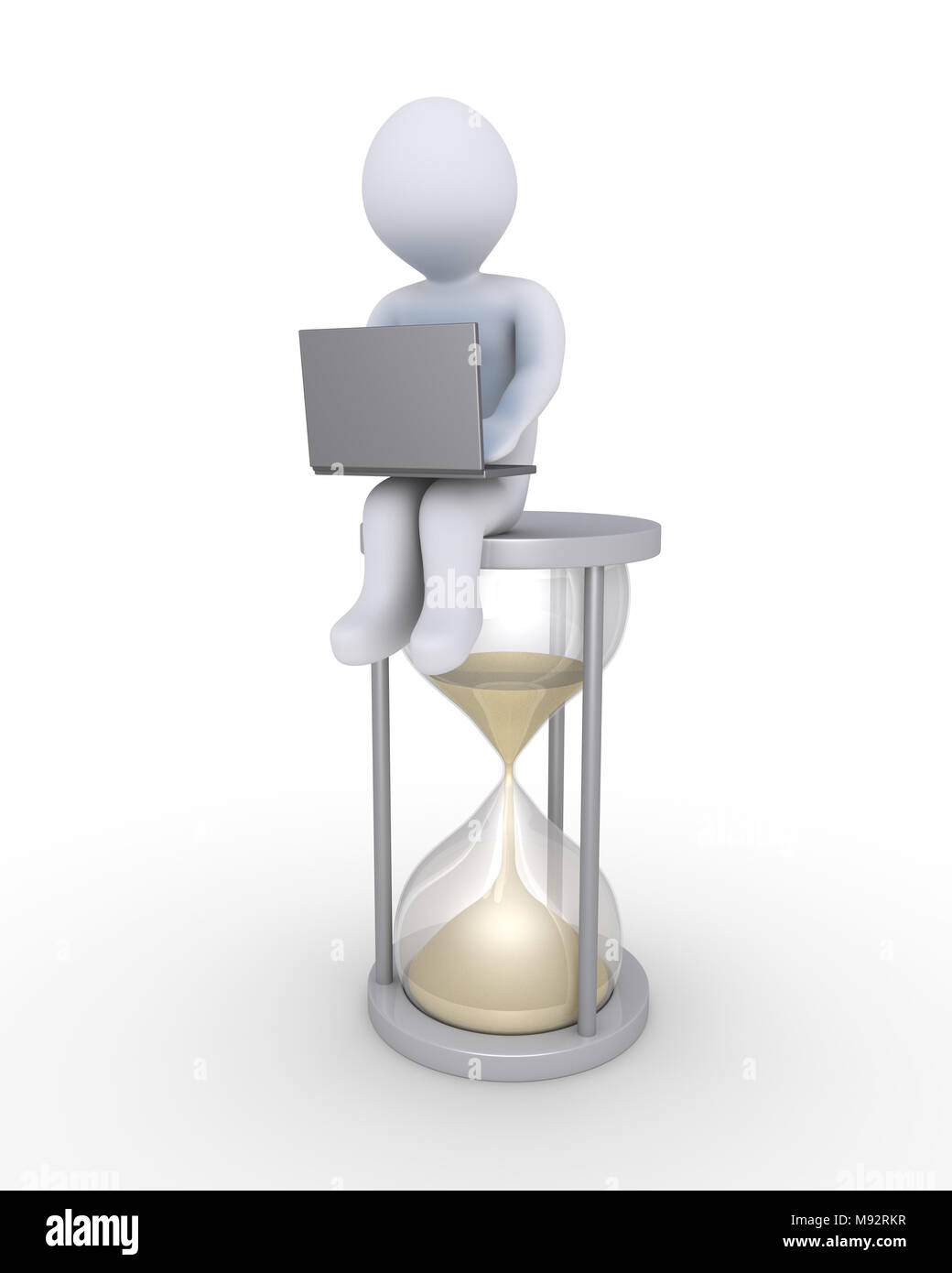 Person with laptop is sitting on a big hourglass Stock Photo - Alamy