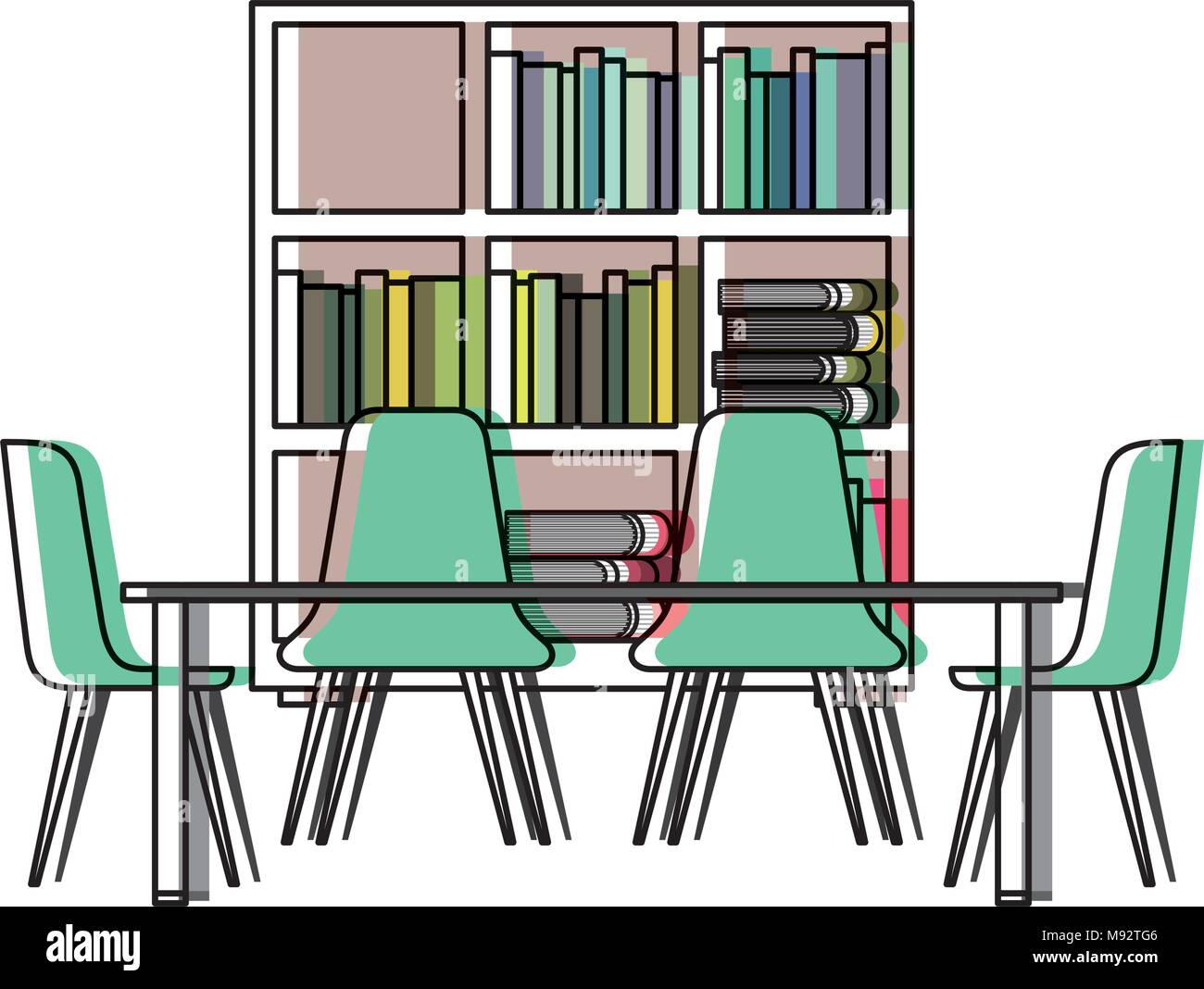 library with bookshelves and desk with chairs Stock Vector Image & Art ...