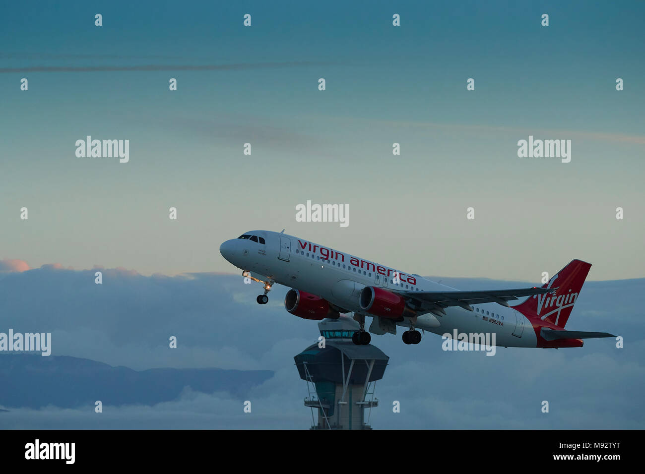 Virgin America Airbus A320 Jet Airliner Taking Off From Los Angeles ...