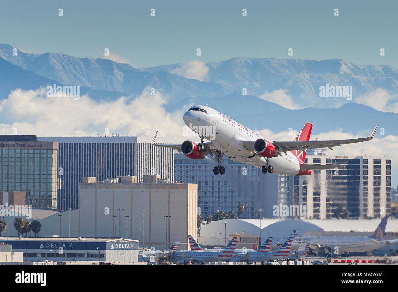 Virgin America Airbus A320 Jet Plane, Taking Off From Los Angeles ...