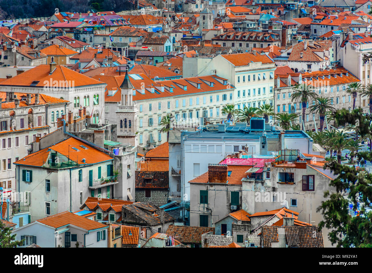 Scenic aerial view at city center of town Split, old traditional ...