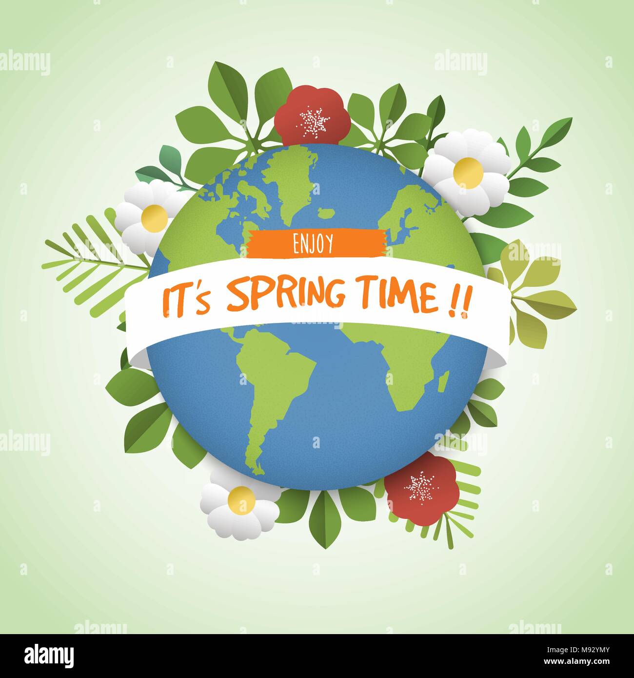 Spring time illustration for seasonal celebration. Green planet earth ...