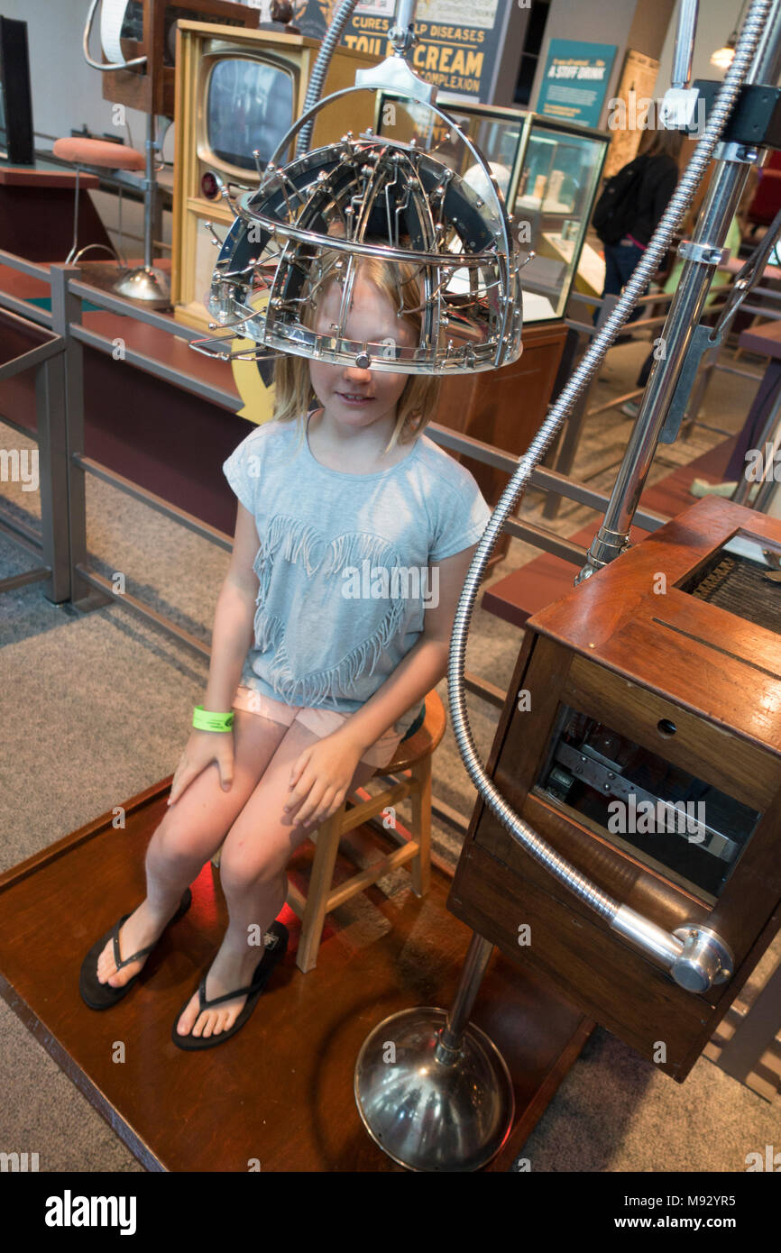 Girl age 10 sits under Psychograph early 20th century Phrenology ...