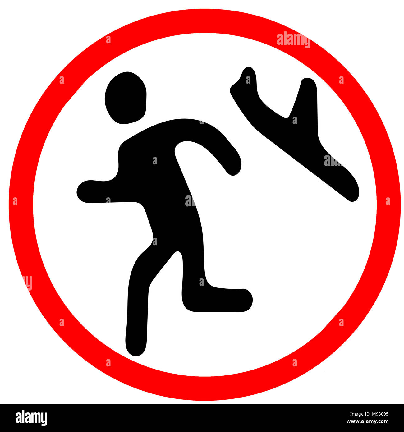 run away escape after plane crash.Red warning symbol sign on white ...