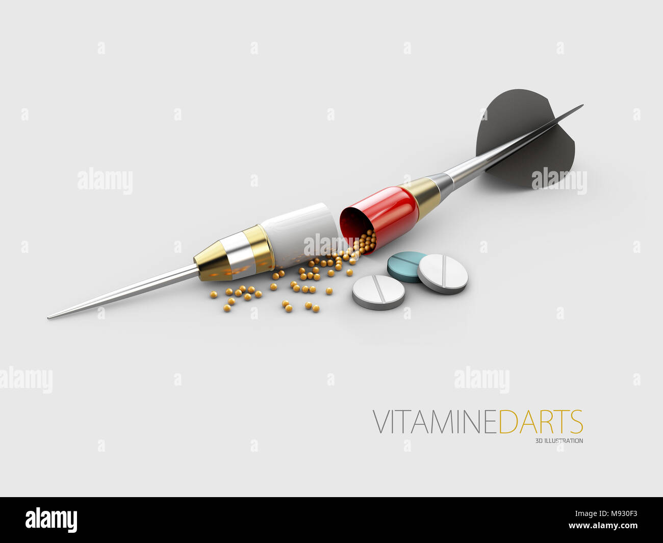 Close up dart arrow with red pill, treatment concept, Isolated on white ...