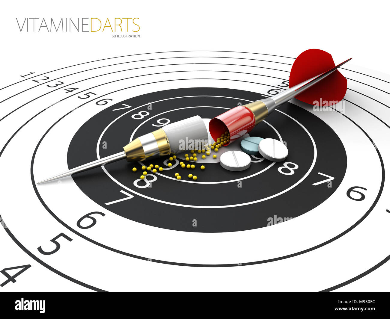 Close up dart arrow with red pill, treatment concept, Isolated on white ...
