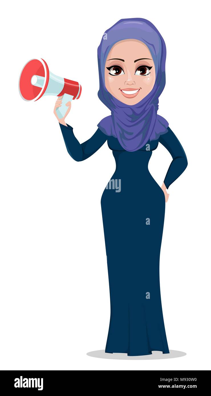 Arabic business woman cartoon character. Young smiling Muslim ...