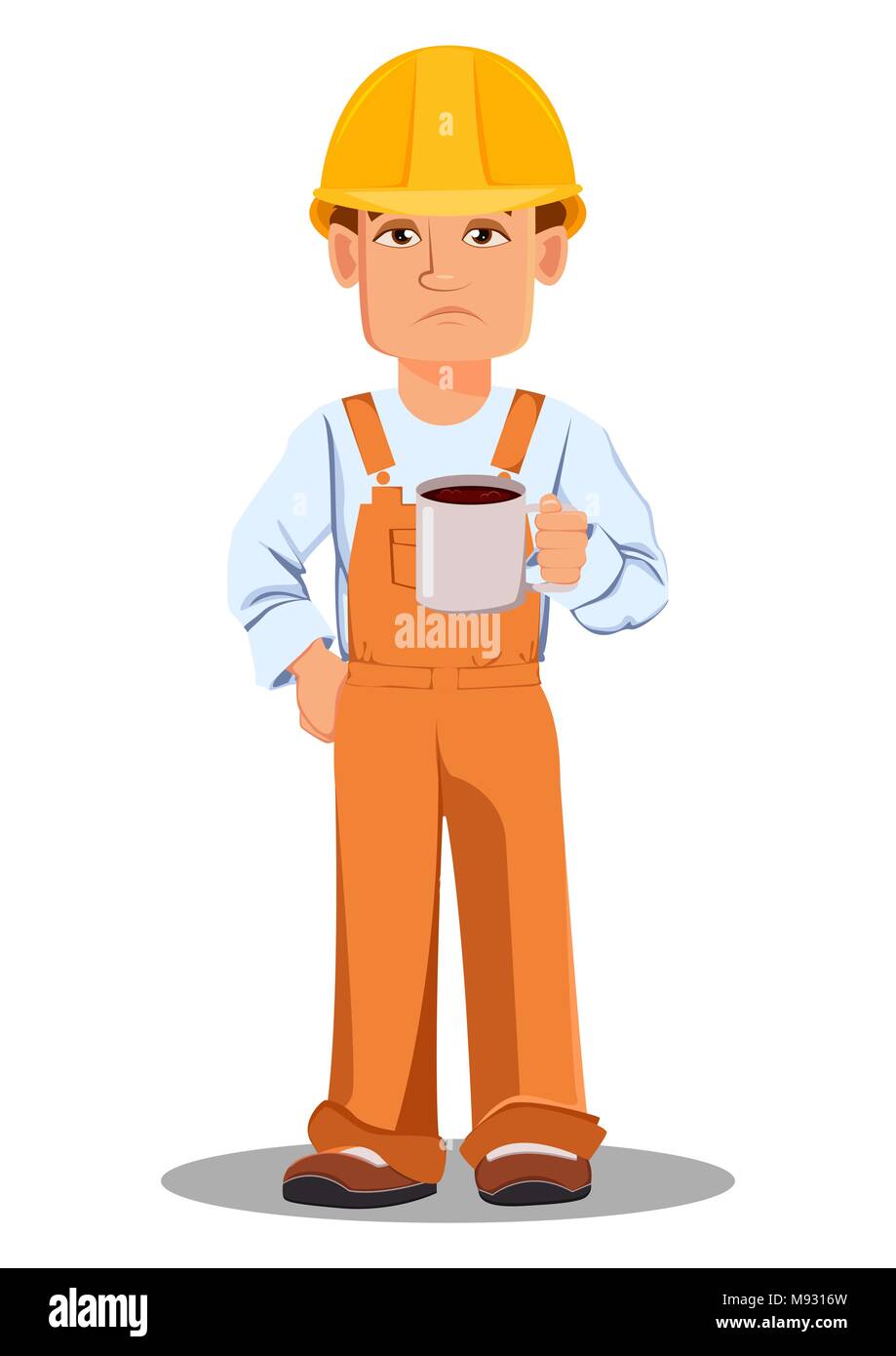 Handsome builder in uniform, cartoon character. Professional ...