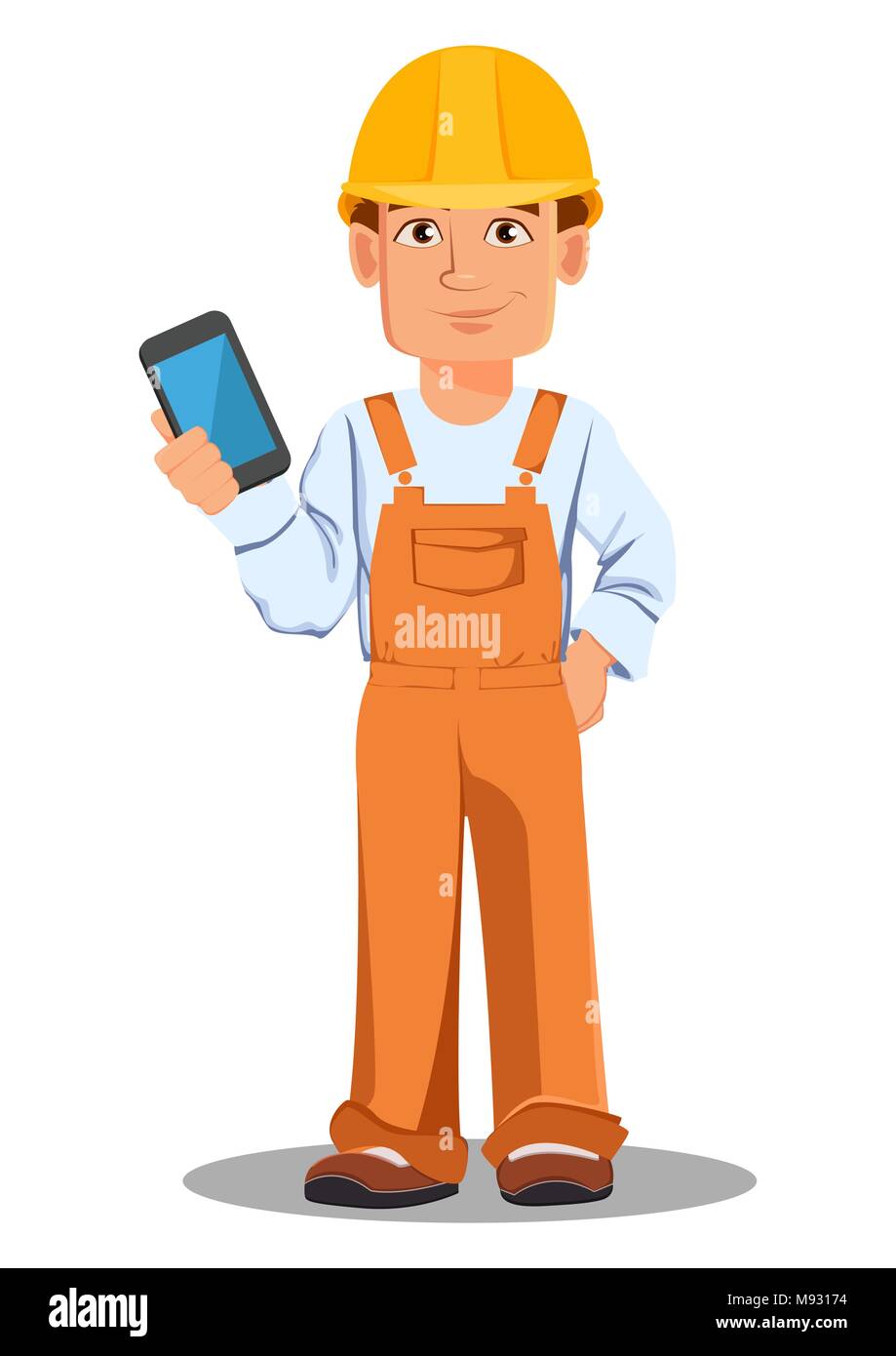 Handsome builder in uniform, cartoon character. Professional ...