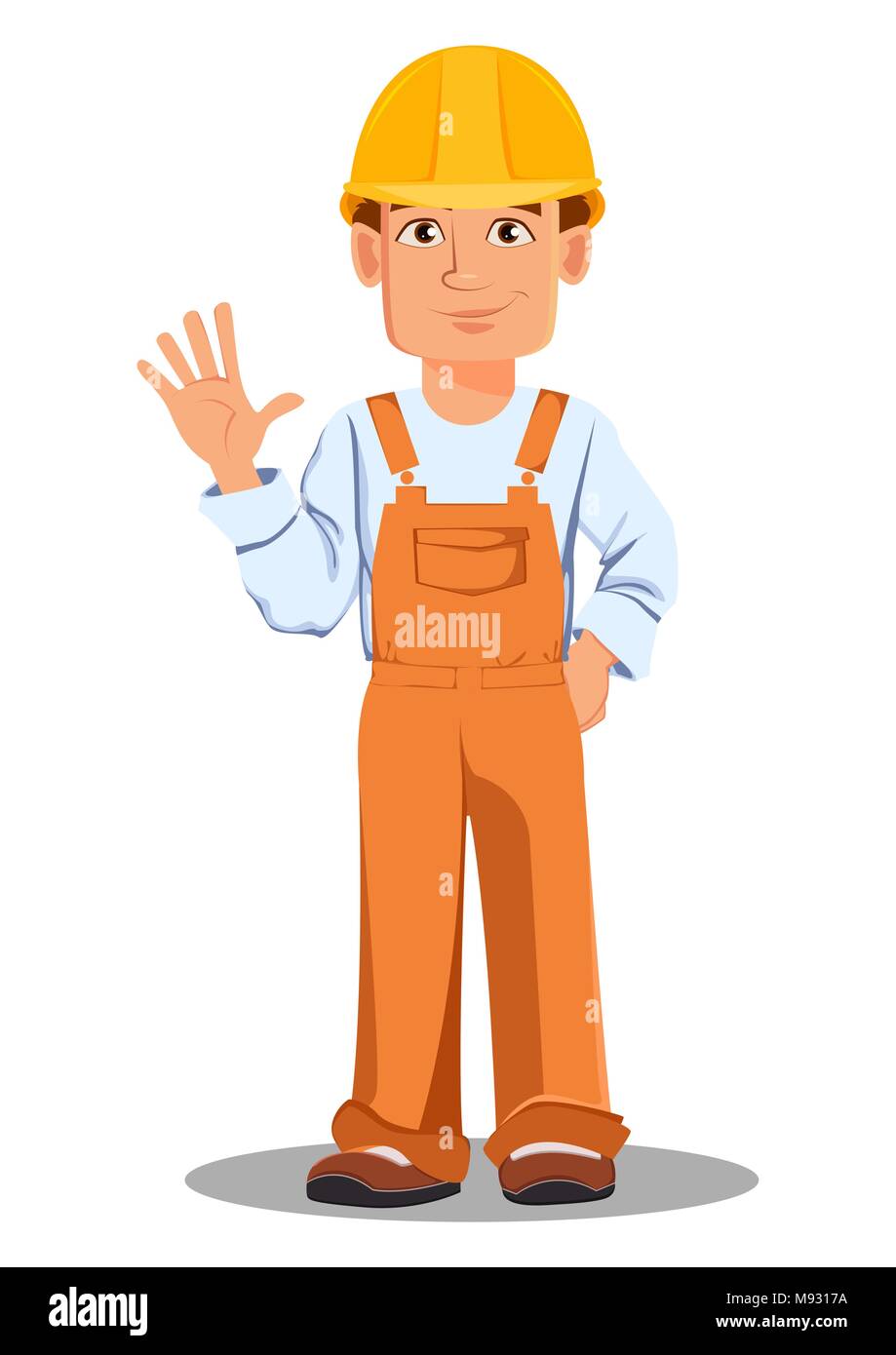 Handsome builder in uniform, cartoon character. Professional ...