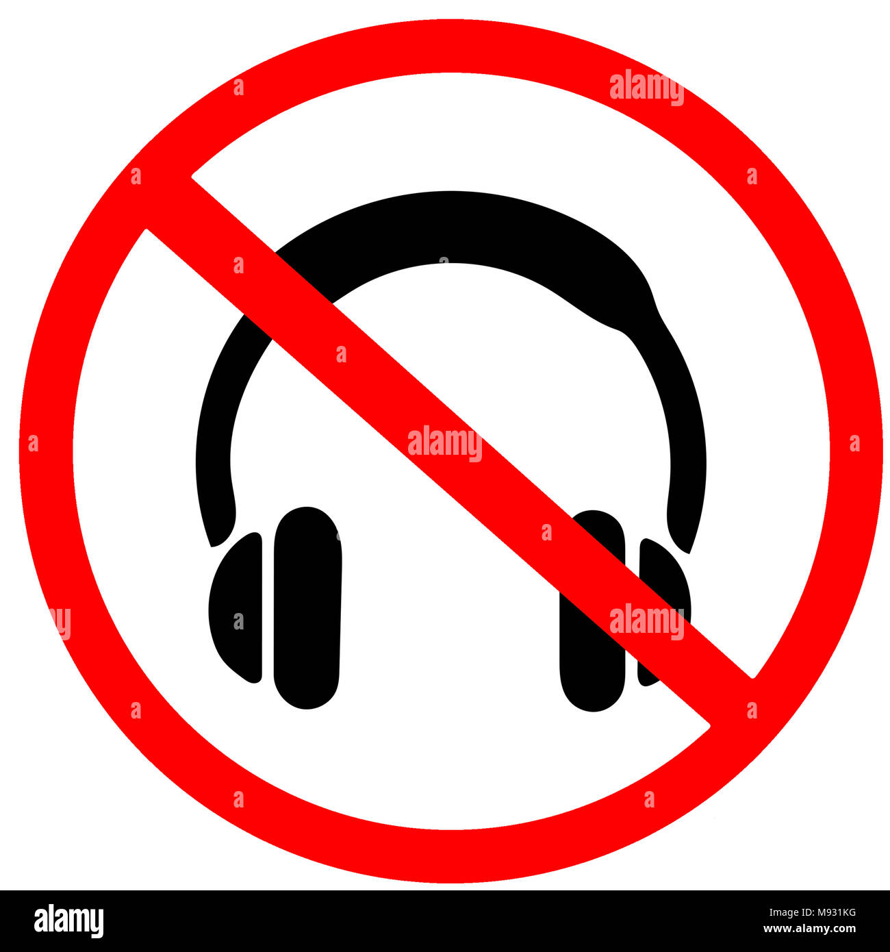 do not use headphone warning.Red prohibition warning symbol sign on ...