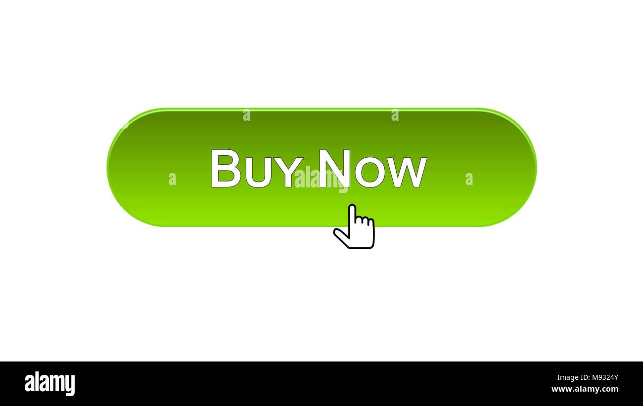 Buy now web interface button clicked with mouse cursor, green color, credit Stock Photo - Alamy