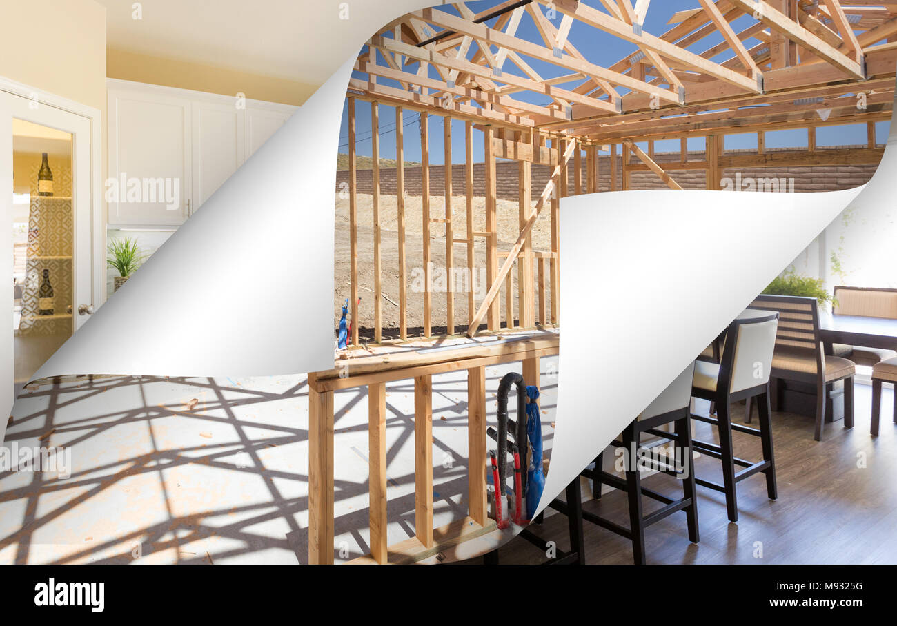 Kitchen Construction Framing with Page Corners Flipping to Completed ...