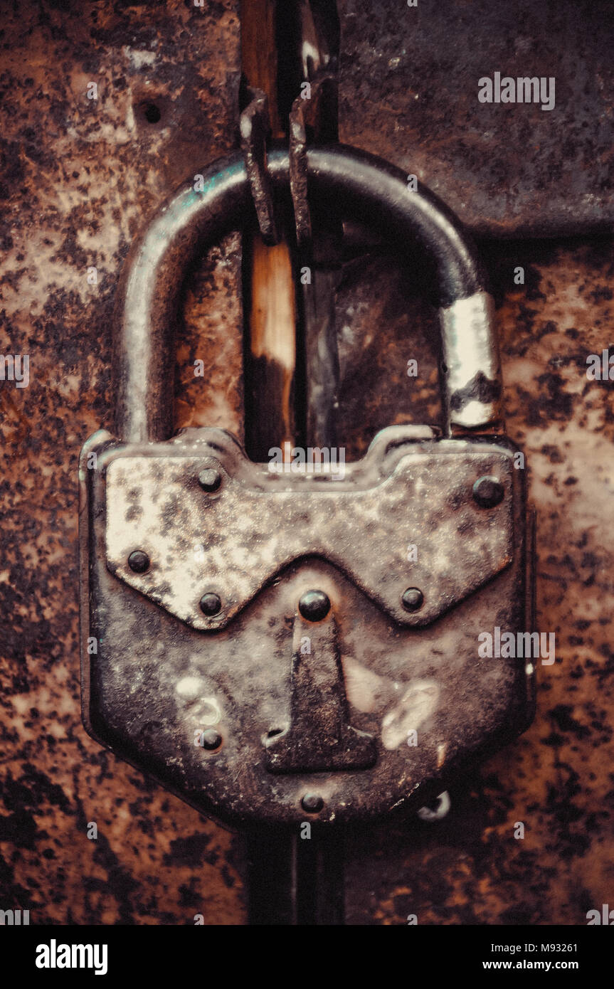 Vintage Old Lock on the Door Stock Photo - Alamy