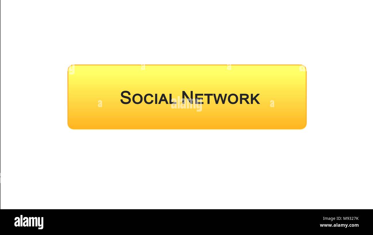 Social network web interface button orange color, virtual communication ...