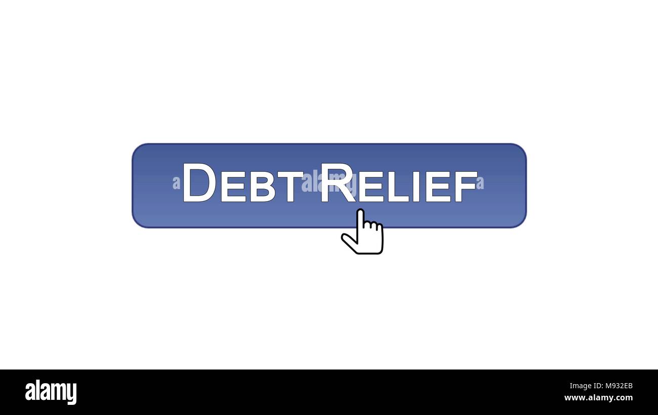 Debt relief web interface button clicked with mouse cursor, violet color, credit Stock Photo - Alamy