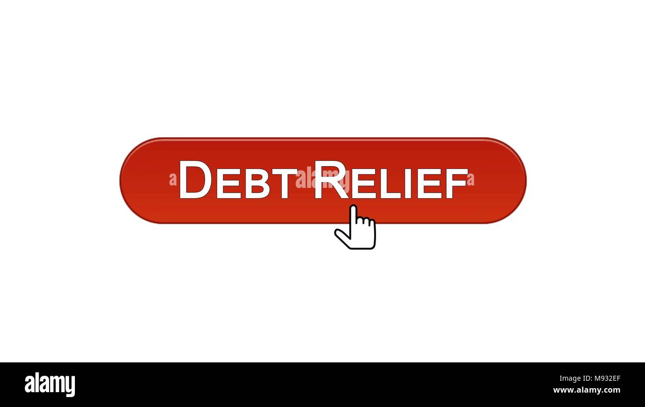 Debt relief web interface button clicked with mouse cursor wine red ...