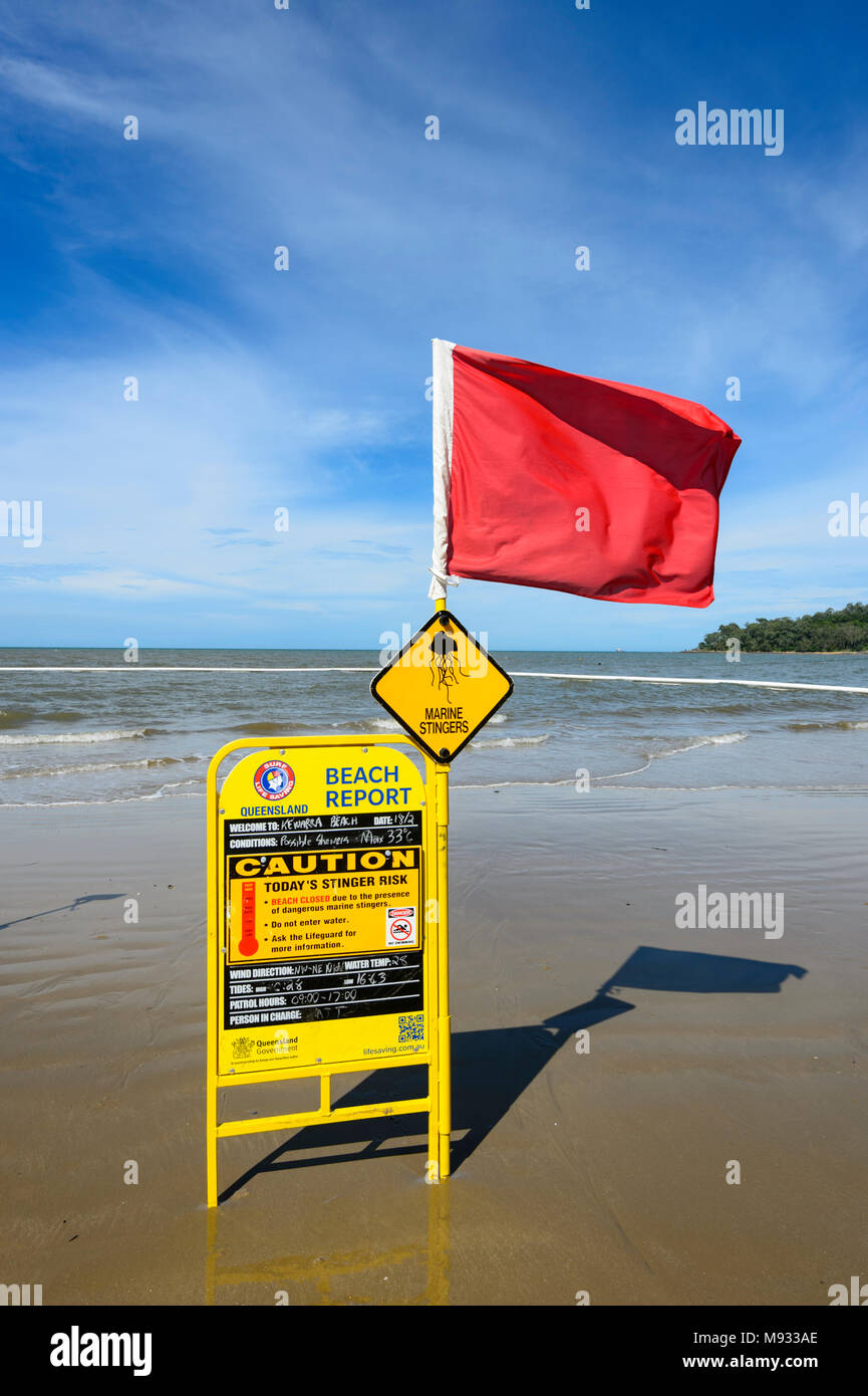 Red flag and no swimming sign due to marine stingers seen at Kewarra ...
