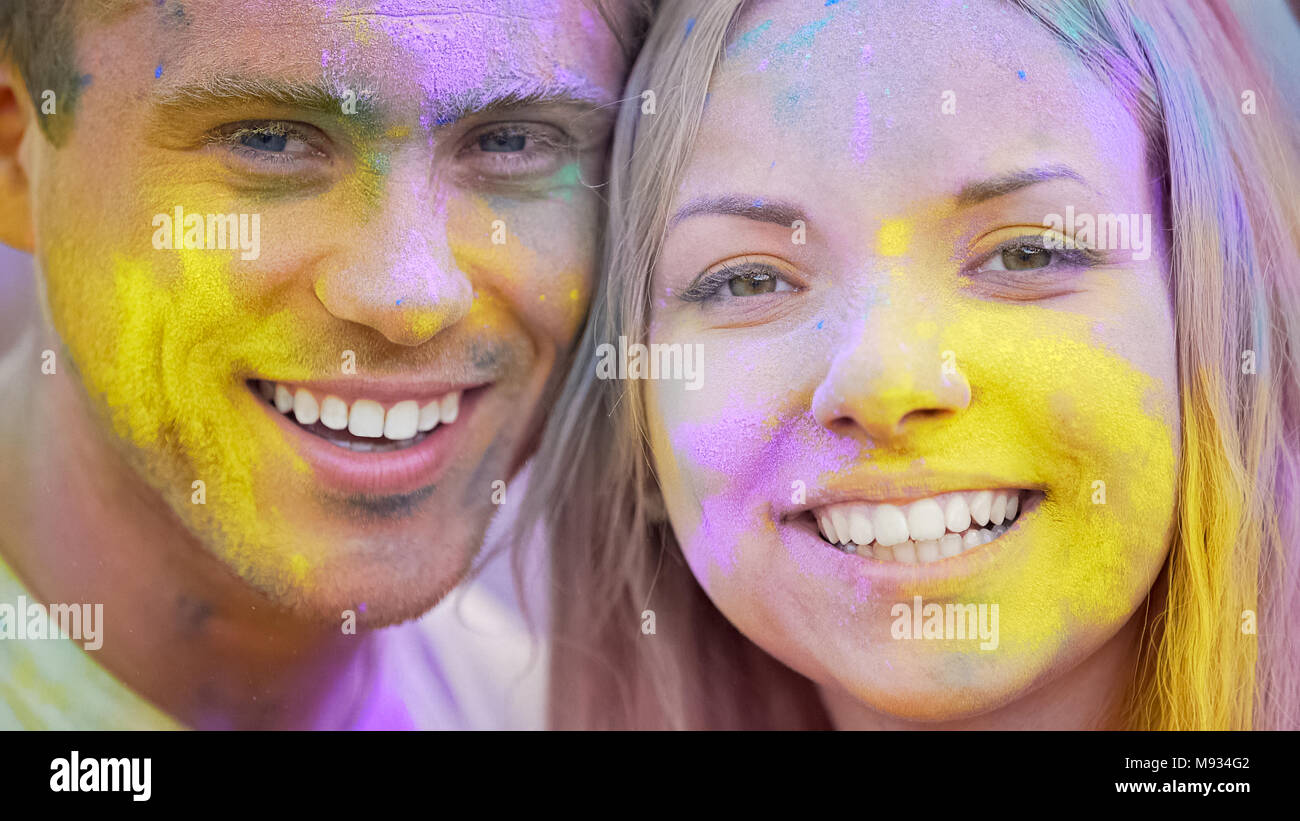 Happy smiling faces, joyful young people looking camera closeup, color ...