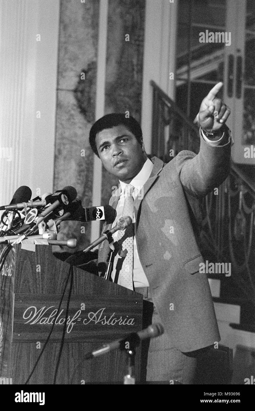 Muhammad Ali speaking at a press conference ahead of his upcoming fight ...
