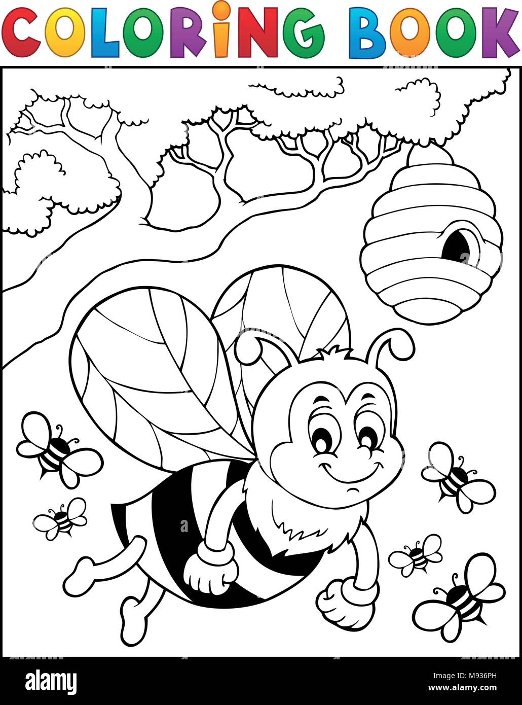 Coloring book happy bee theme 2 - eps10 vector illustration Stock ...
