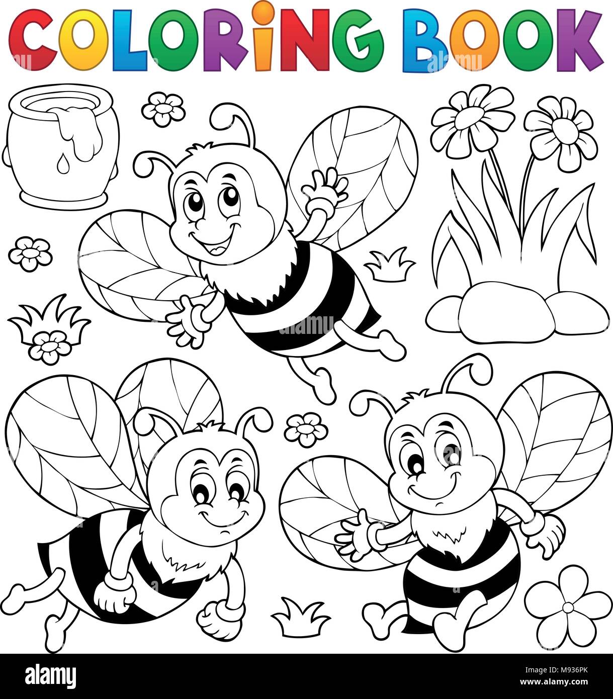 Coloring book happy bees topic 1 - eps10 vector illustration Stock ...