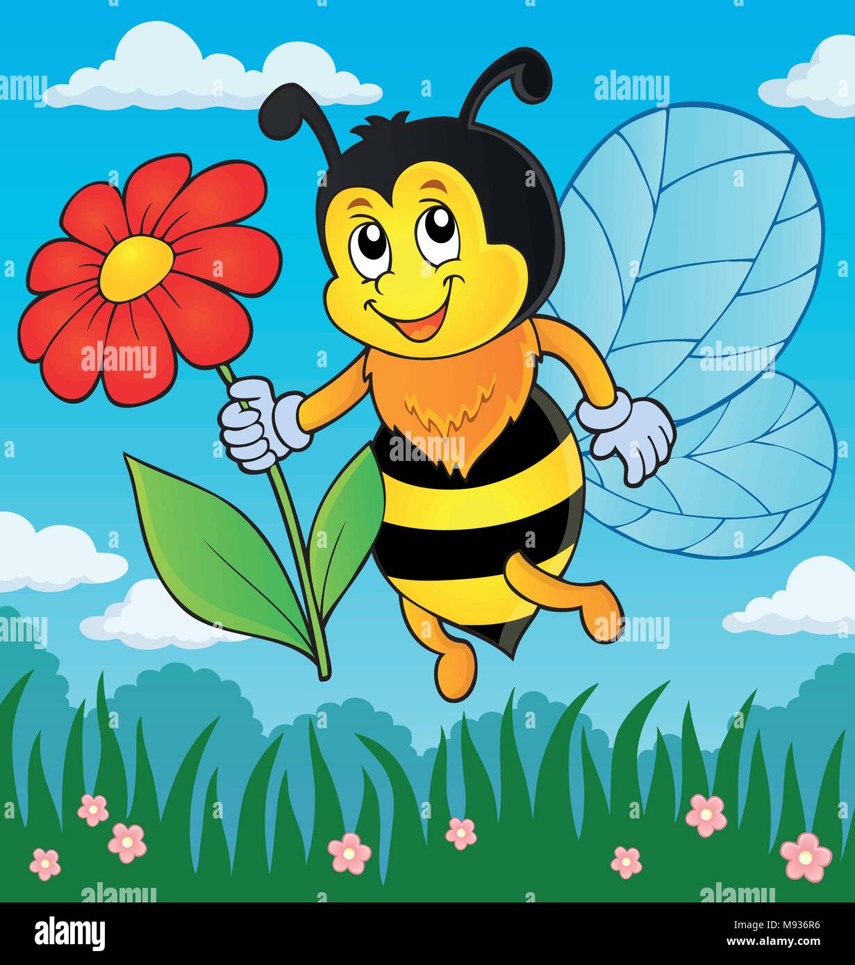 Happy bee holding flower theme 3 - eps10 vector illustration Stock ...
