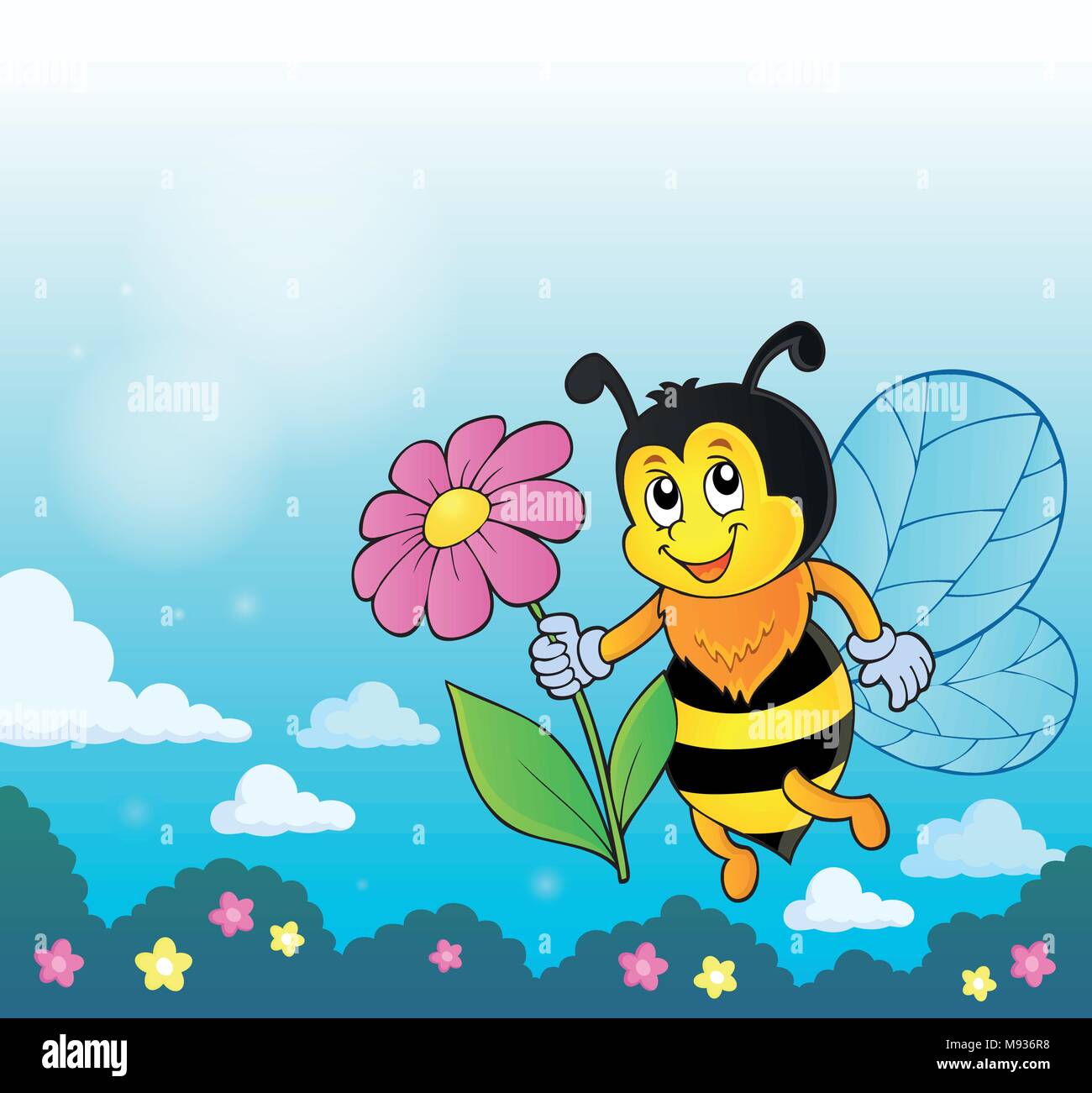 Happy bee holding flower theme 4 - eps10 vector illustration Stock ...