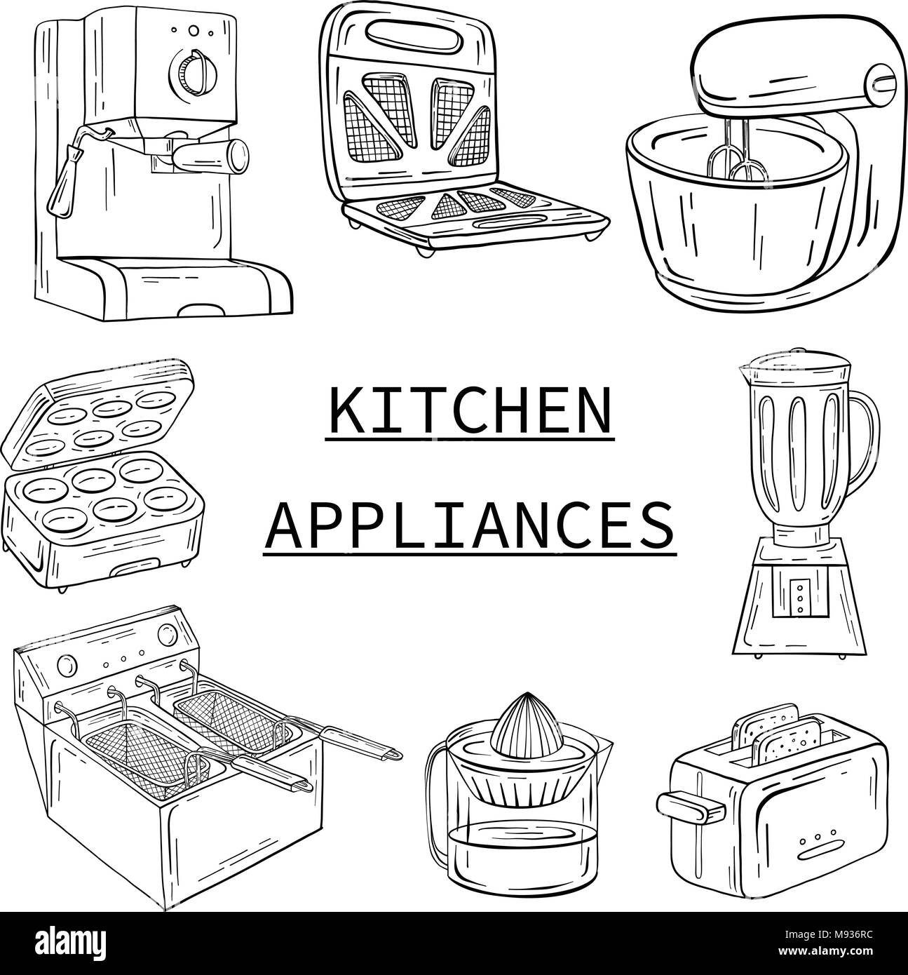 Household appliances for the kitchen, cafe and restaurant. Vecto Stock ...