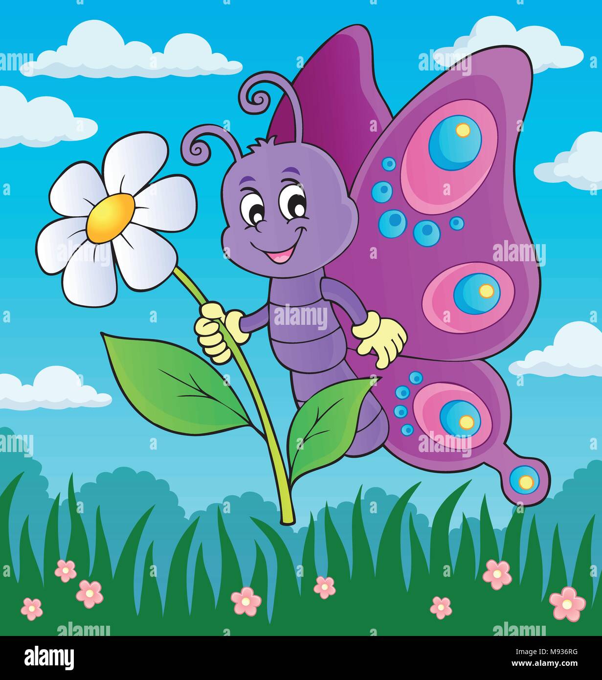 Happy butterfly holding flower theme 3 - eps10 vector illustration ...