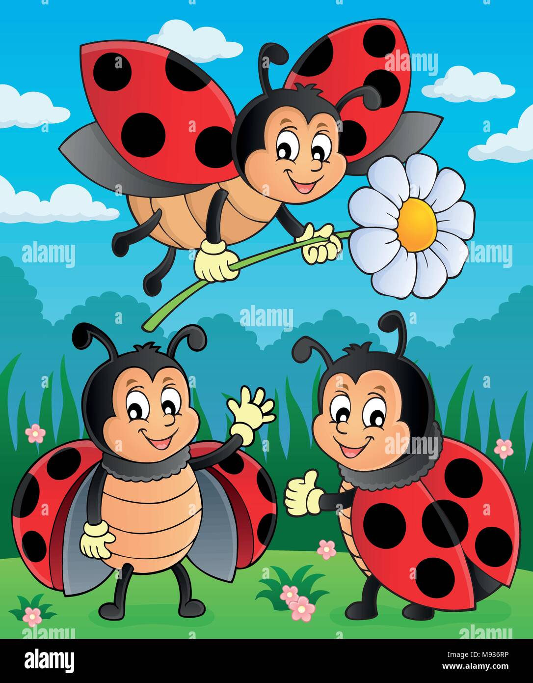 Happy ladybugs on meadow image 2 - eps10 vector illustration Stock ...