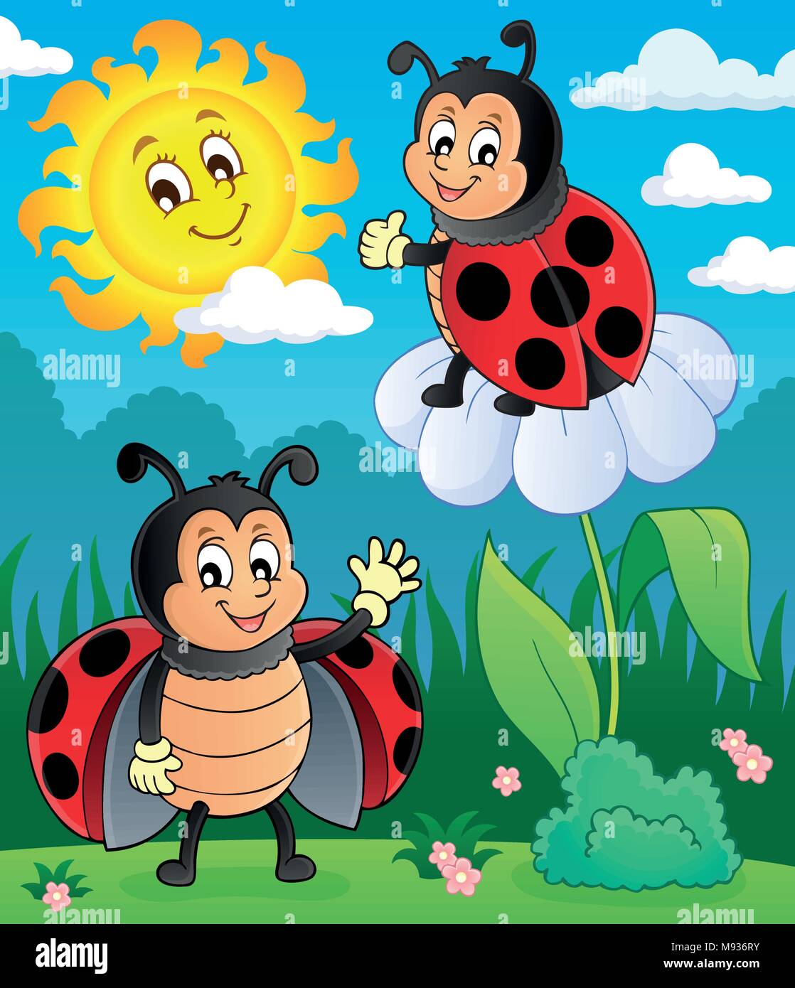 Happy ladybugs on meadow image 3 - eps10 vector illustration Stock ...