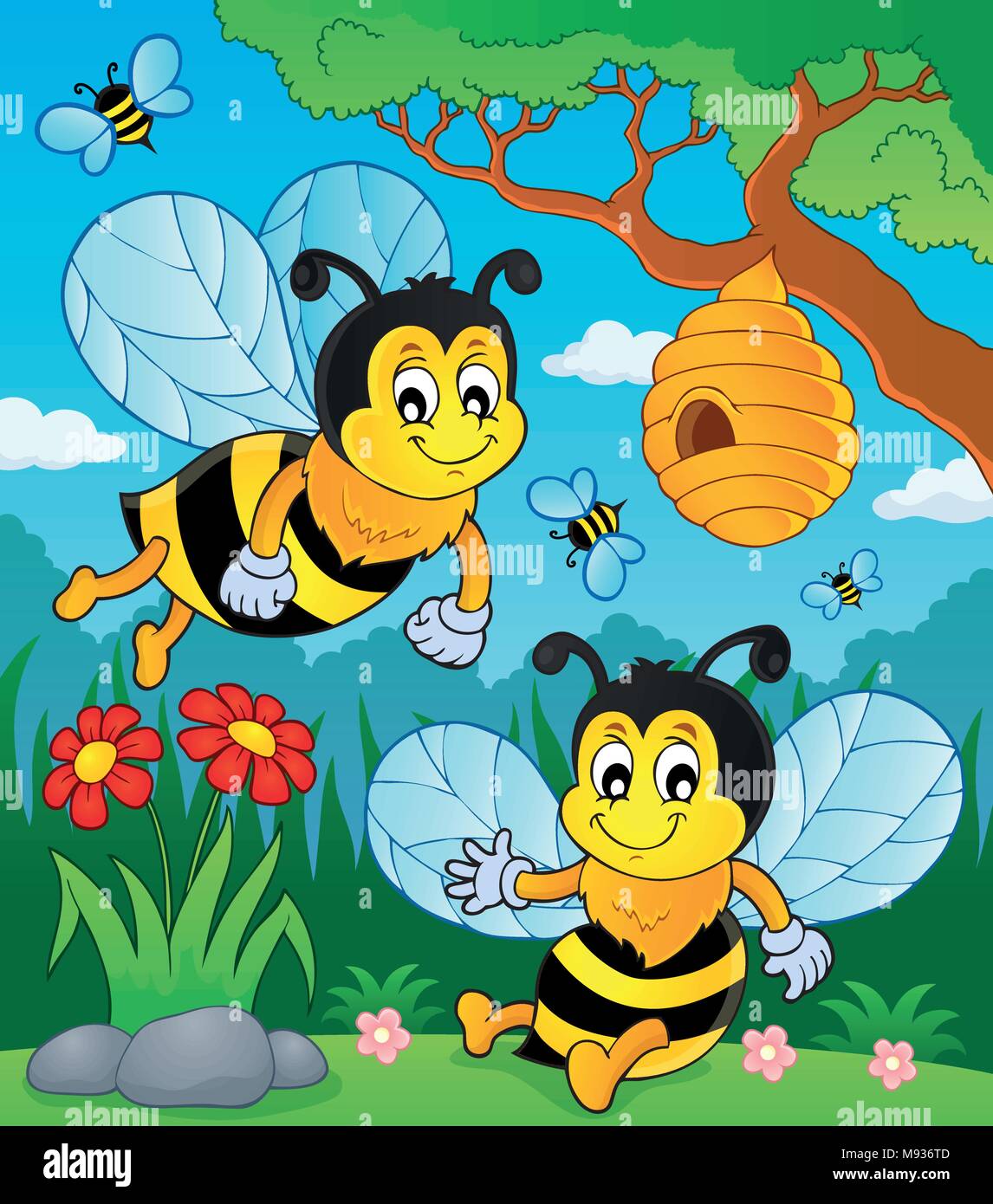 Happy spring bees theme image 1 - eps10 vector illustration Stock ...
