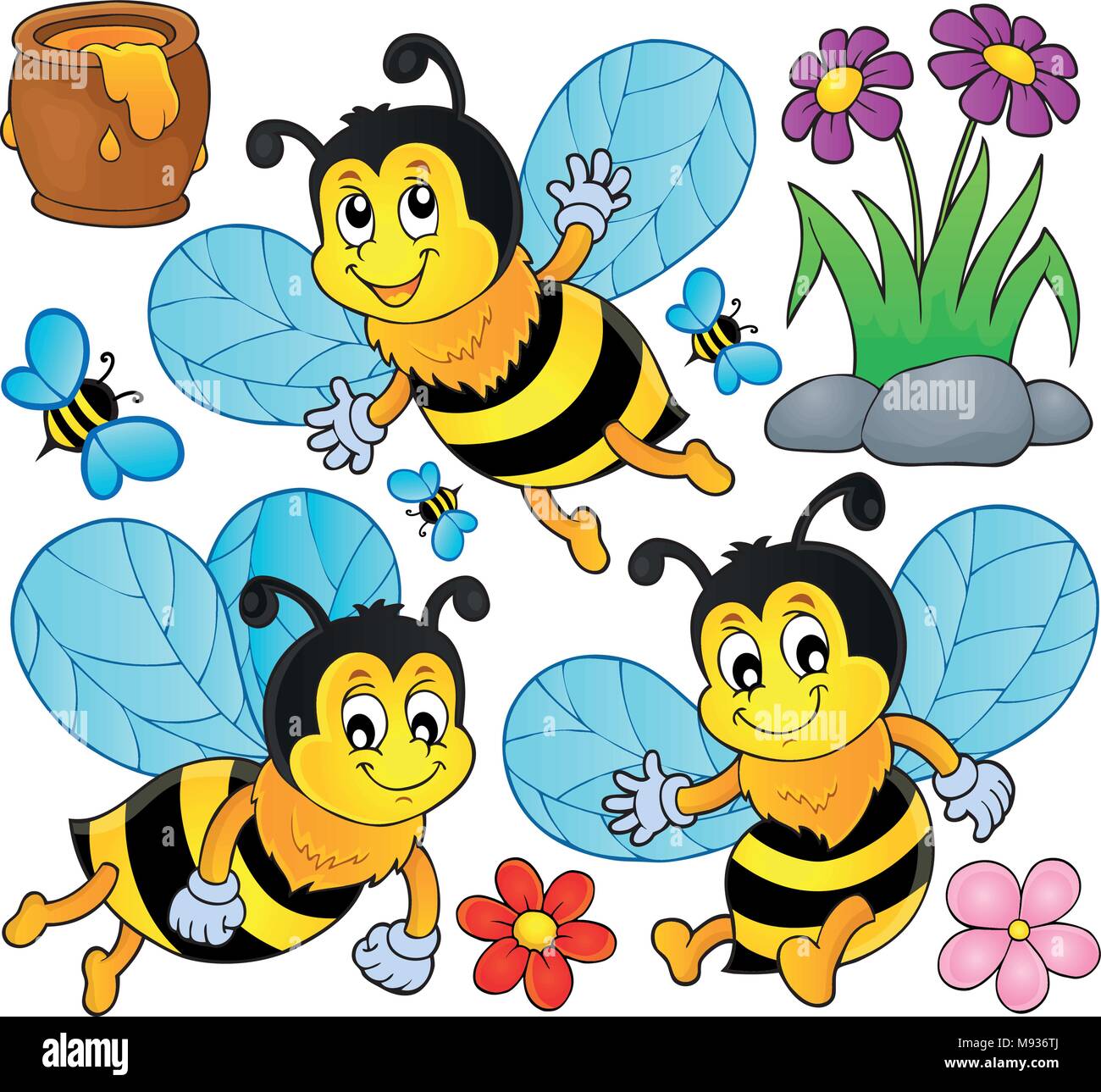 Happy spring bees theme set 1 - eps10 vector illustration Stock Vector ...