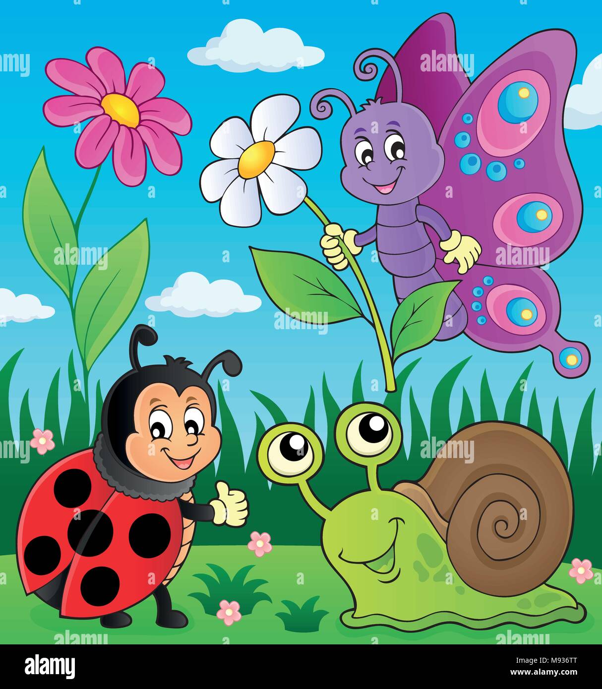 Meadow with small animals and insect 1 - eps10 vector illustration ...