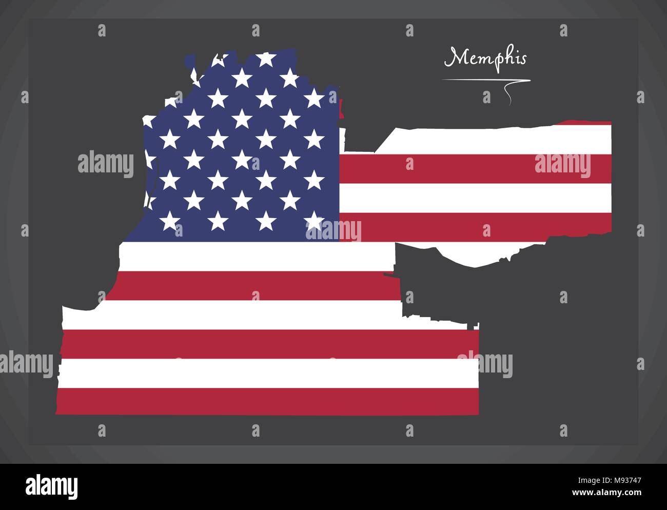 Memphis Tennessee map with American national flag illustration Stock ...