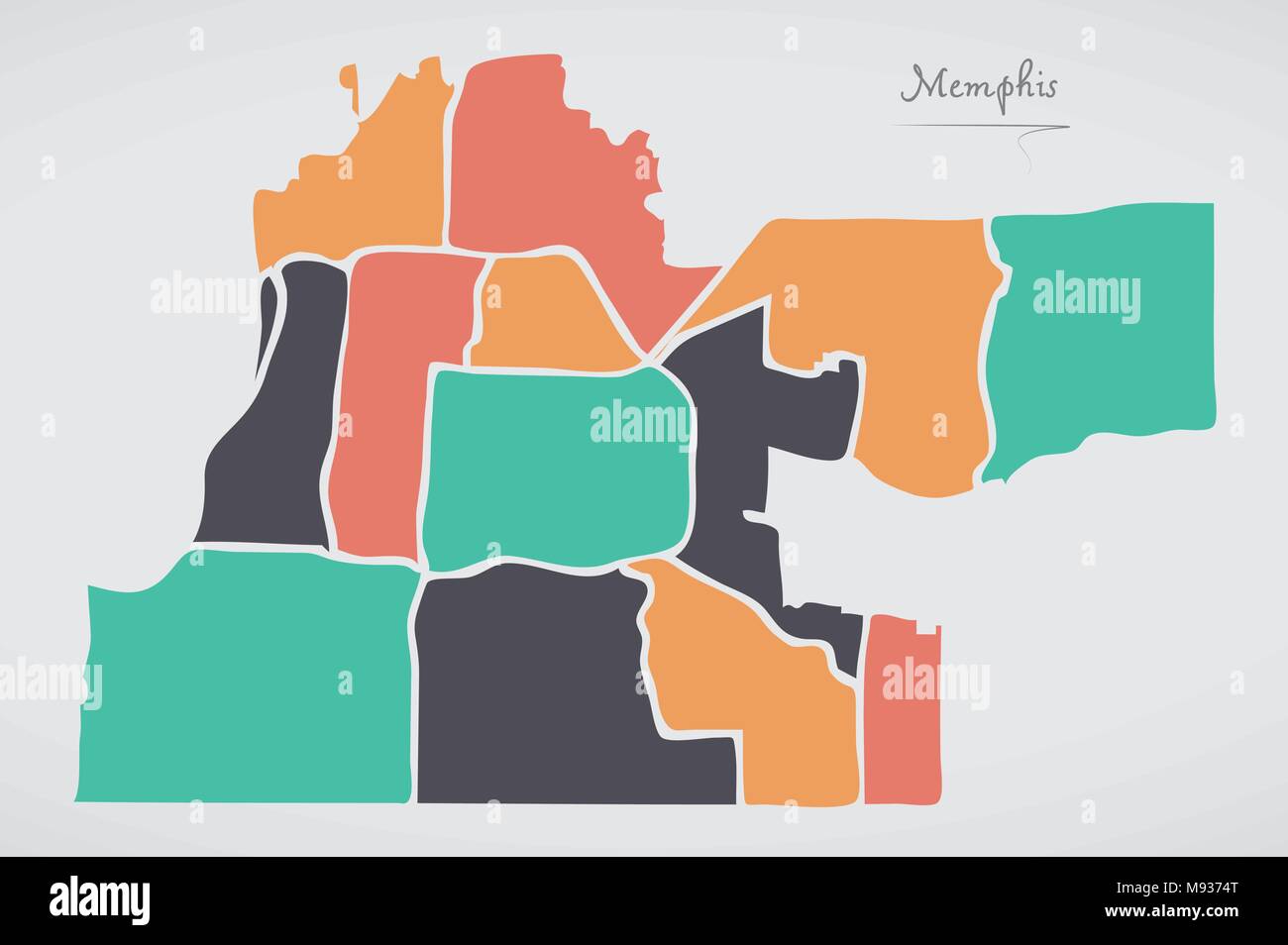Memphis Tennessee Map with neighborhoods and modern round shapes Stock ...