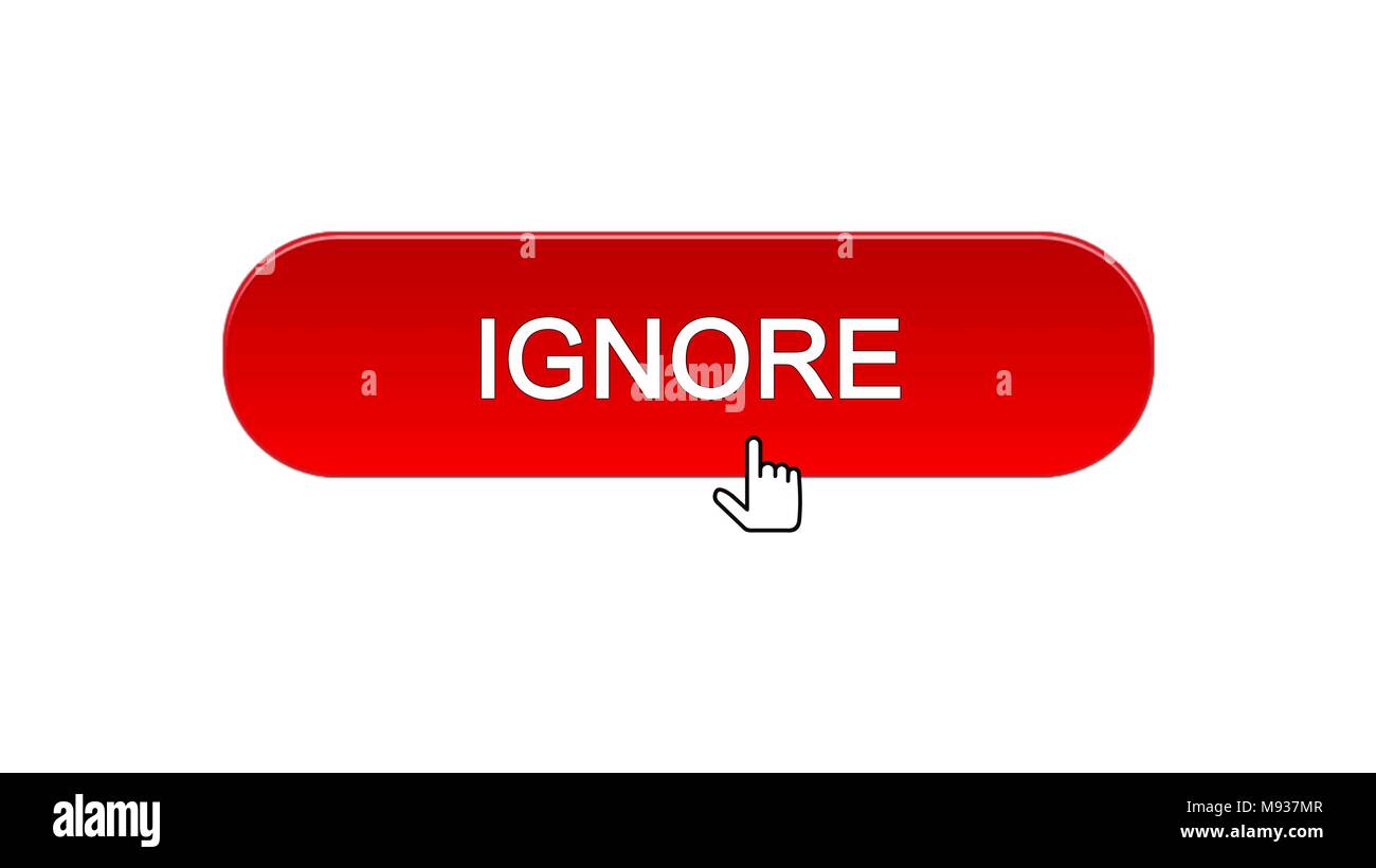 Ignore web interface button clicked with mouse cursor, red color, internet spam, stock footage ...