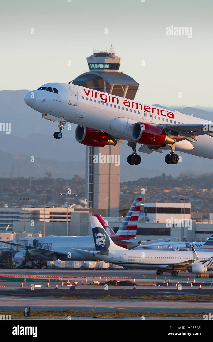 Virgin America Airbus A320 Jet Airliner, Taking Off From LAX, Los ...