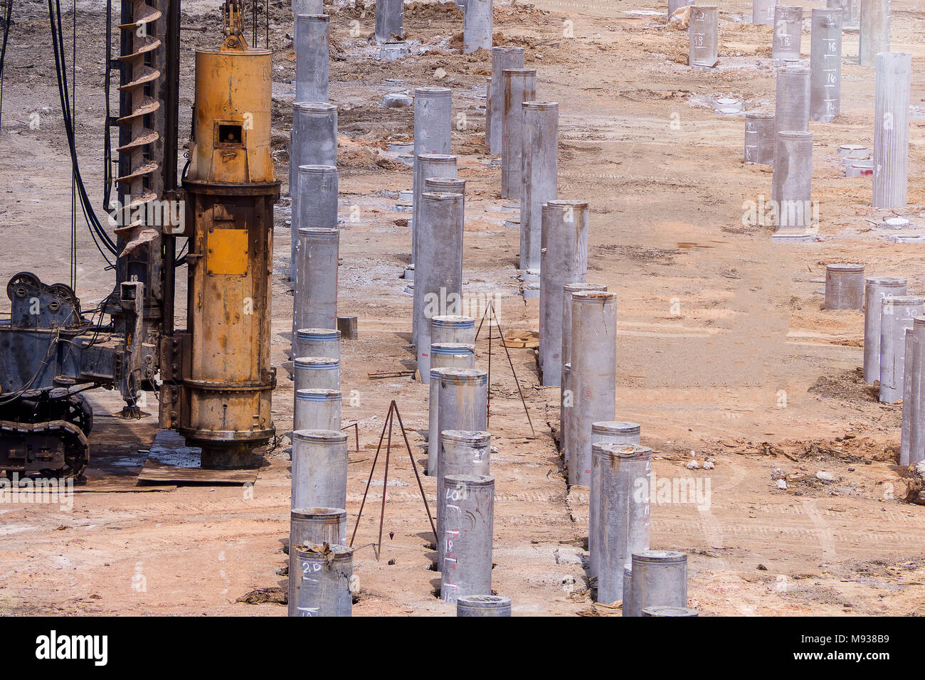 construction concrete piles of the new building at construction site ...