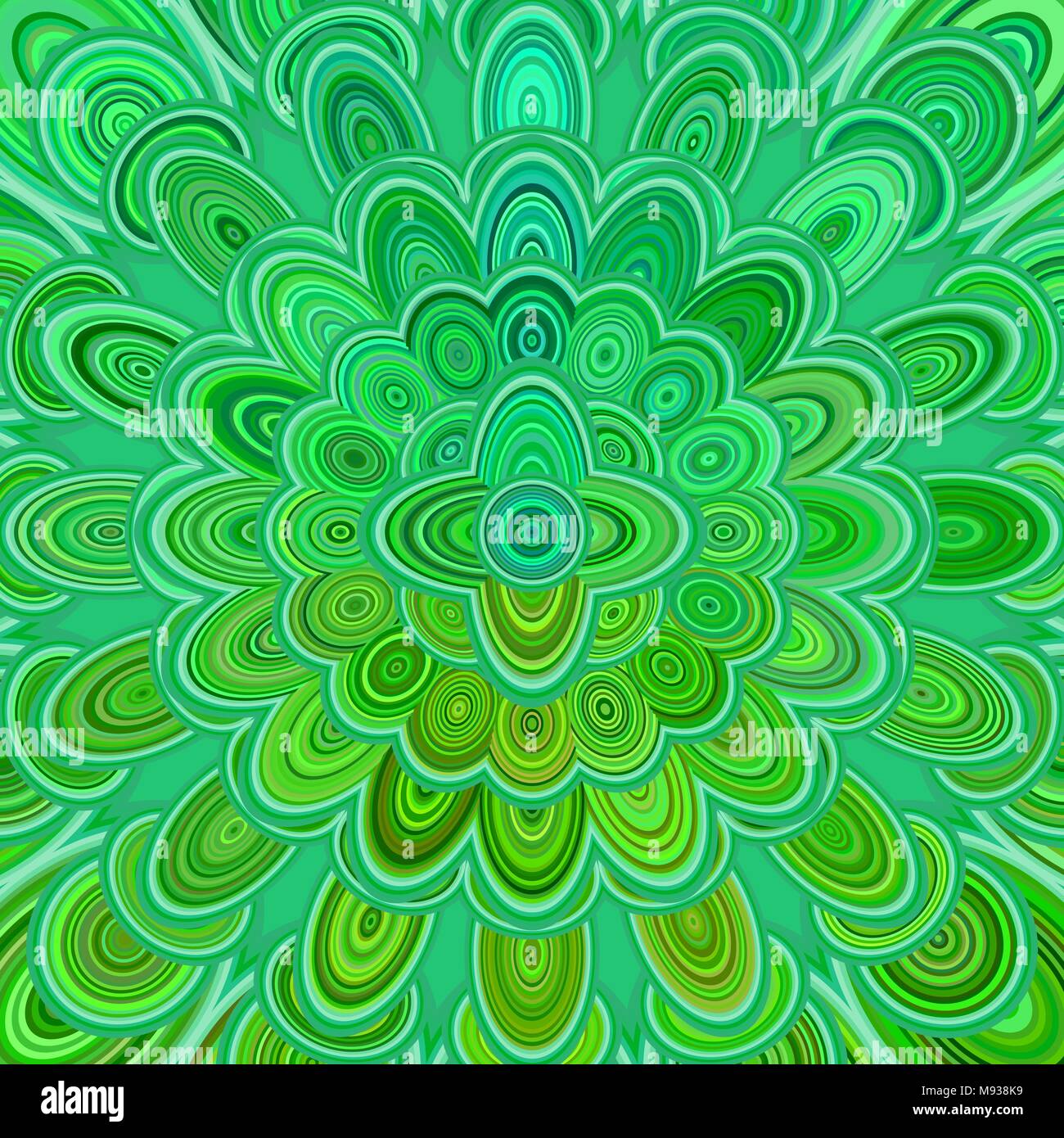 Green digital flower mandala art background - vector circular pattern ...